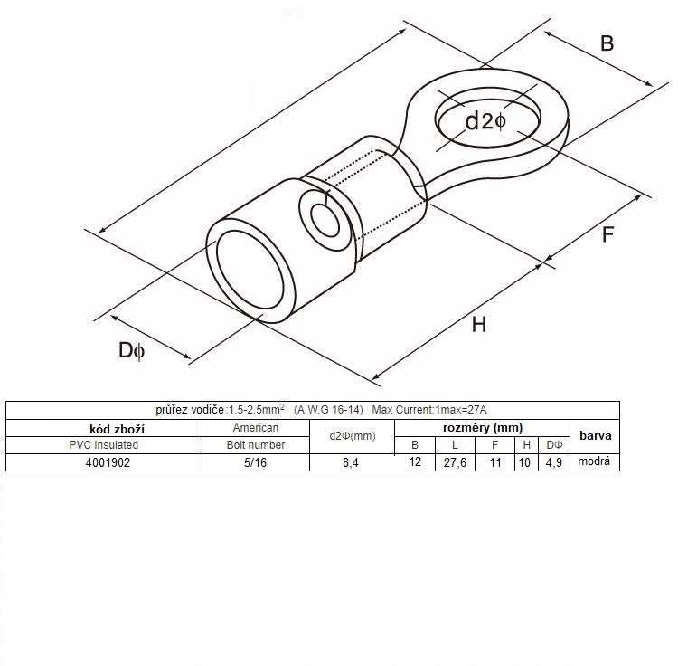 Kabelové očko M8 modré, 100 ks | STUALARM IMPORT, s.r.o