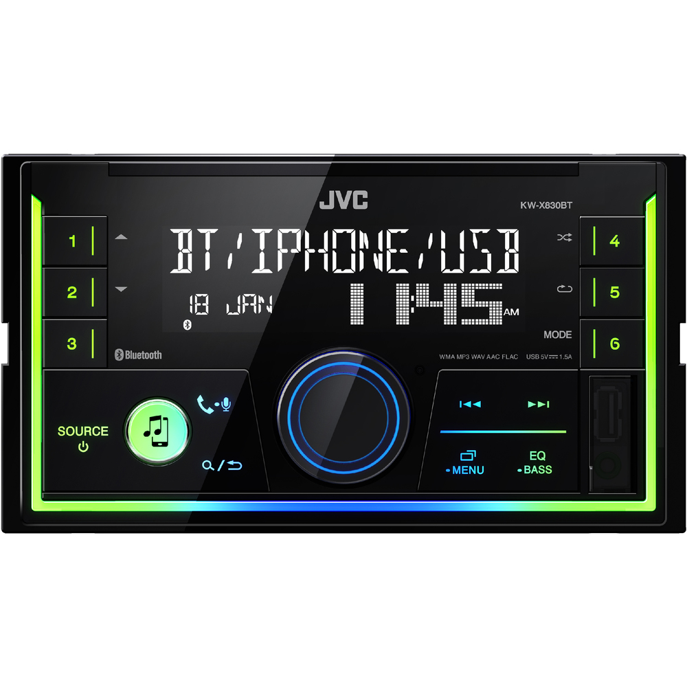 JVC 2DIN autorádio bez mechaniky/Bluetooth/USB/AUX/Multicolor ...